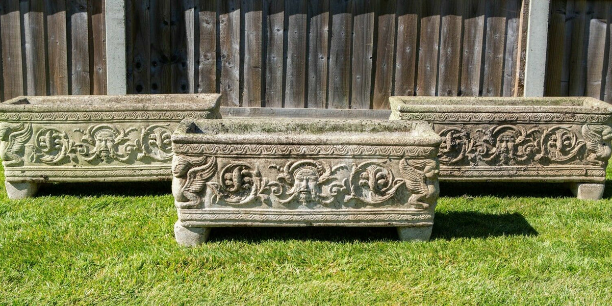 3X Reconstituted Stone Rectangular Garden Troughs — PM Antiques & Collectables
