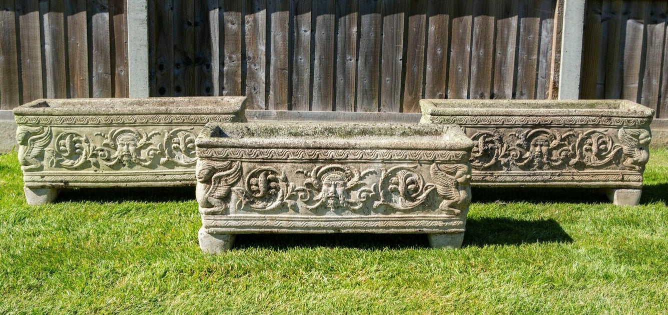 3X Reconstituted Stone Rectangular Garden Troughs — PM Antiques & Collectables