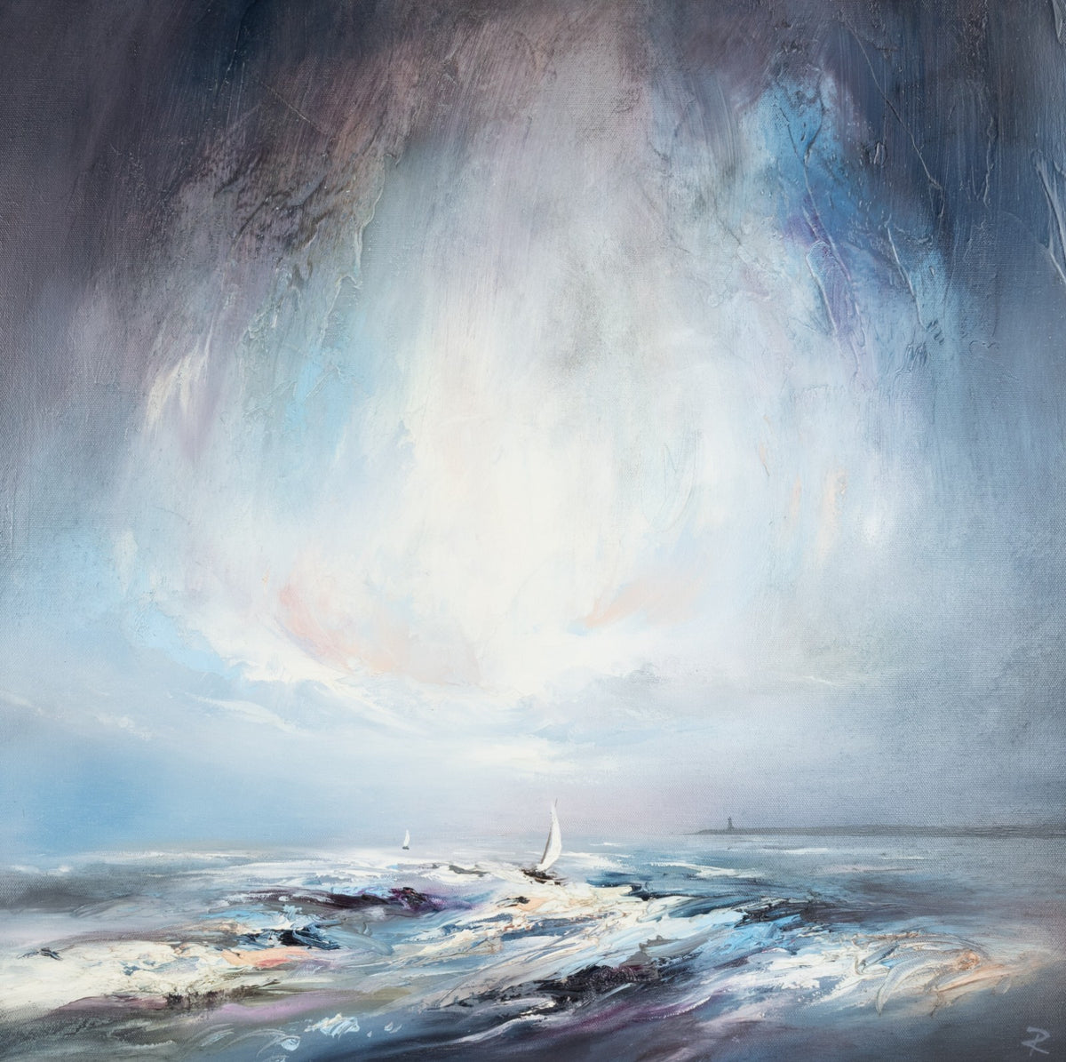Chris & Steve Rocks 'Blustery Seas Ii' Stormy Sky Original Oil Painting ...
