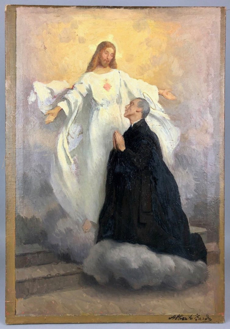 Alberto Zardo (1876-1959) Priest Christ God Holy Religious Scene, Oil ...