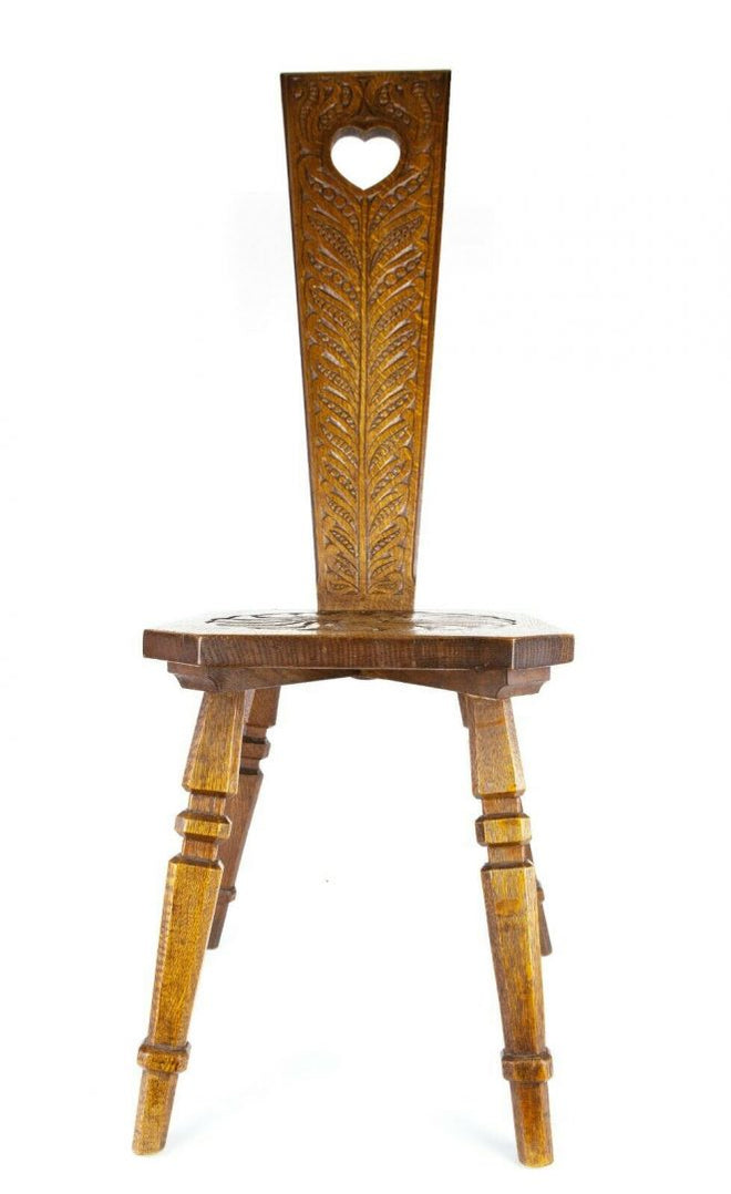 Antique 19Th/20Th Century Oak Spinning Wheel & Carved Spinners Chair ...