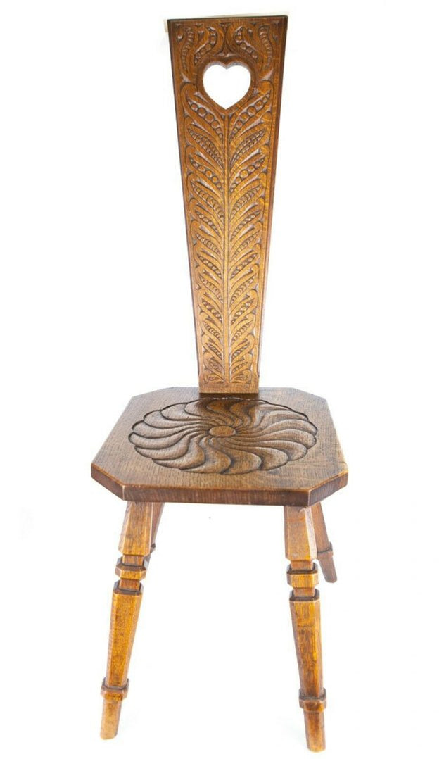 Antique 19Th/20Th Century Oak Spinning Wheel & Carved Spinners Chair ...