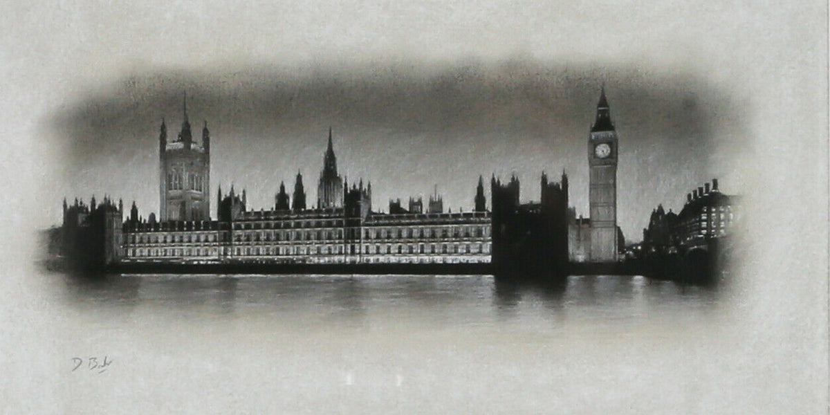 Darren Baker (British, B.1976) -Reflections Of London- Charcoal/Pencil ...
