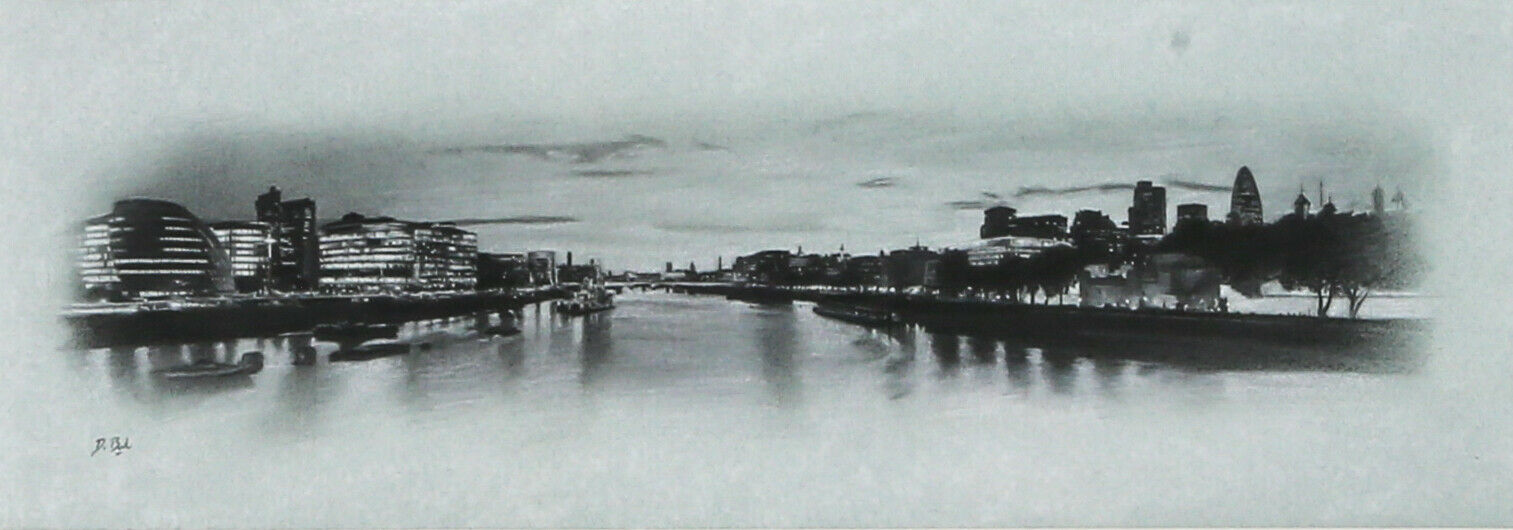 Darren Baker (British, B.1976) -Thames Panorama- Charcoal/Pencil ...