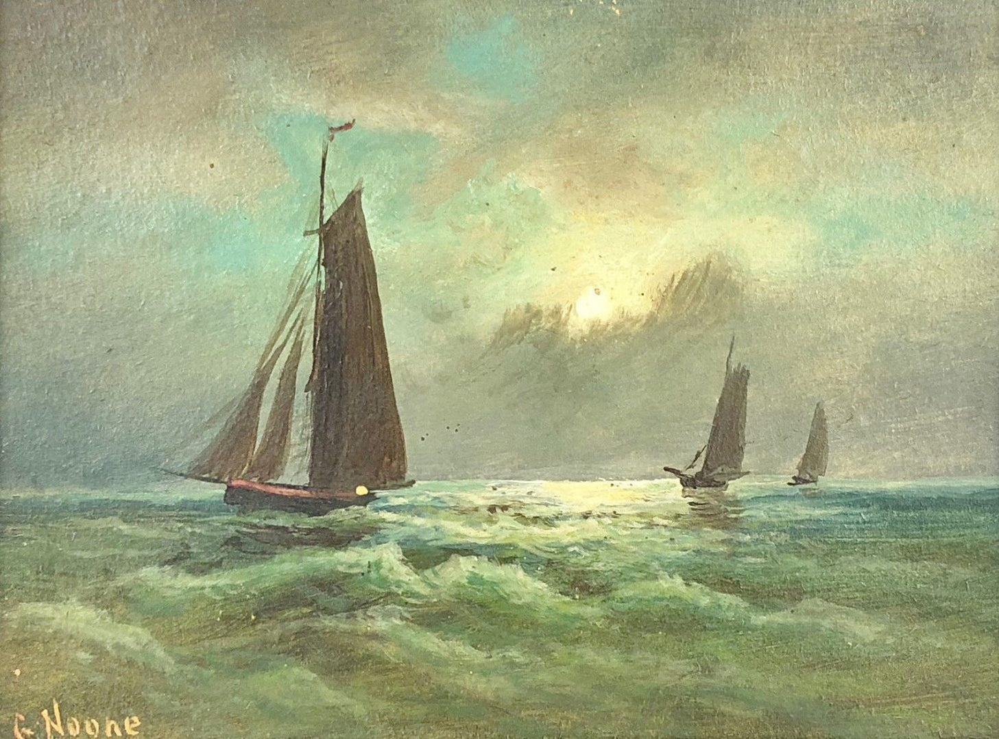 -G. Noone- Fishing Boats Coastal Marine Scene Seascape, Signed Oil On ...