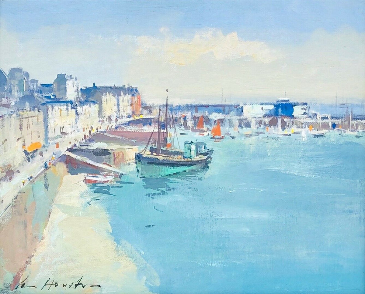 Ian Houston (British, B.1934) -Sunlit Harbour, Douarnenez- Oil On Board ...