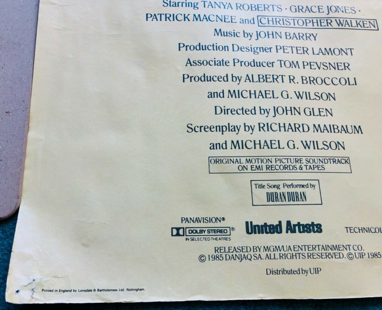 James Bond, A View To A Kill (1985) - Original Quad Roger Moore Film ...