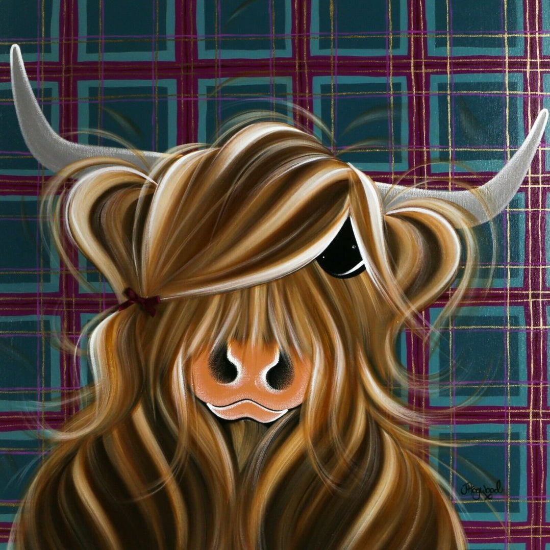 Jennifer Hogwood (B.1980) -Tartan Love- Highland Cow, Oil On Canvas ...