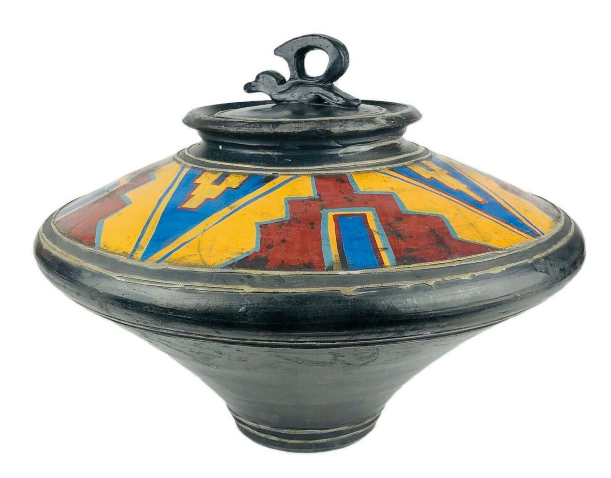 John Bedding - Large St Ives Studio Art Raku Pottery Geometric Aztec ...