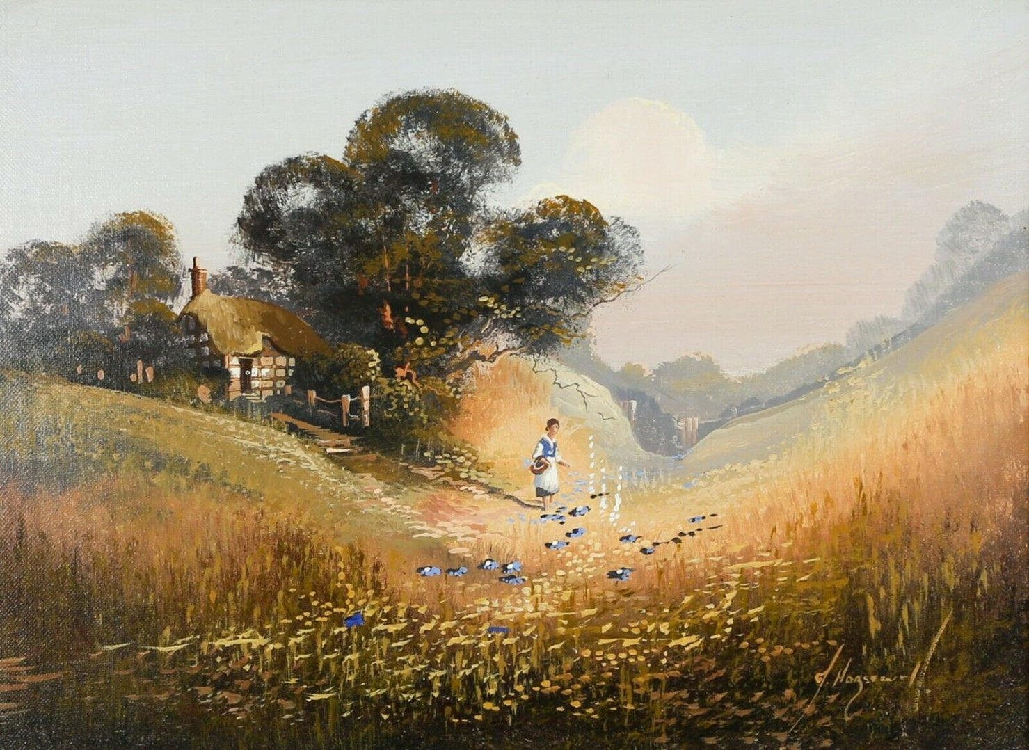 John Horswell (British, C20Th) Meadow Cottage Landscape Scene Study Oil ...