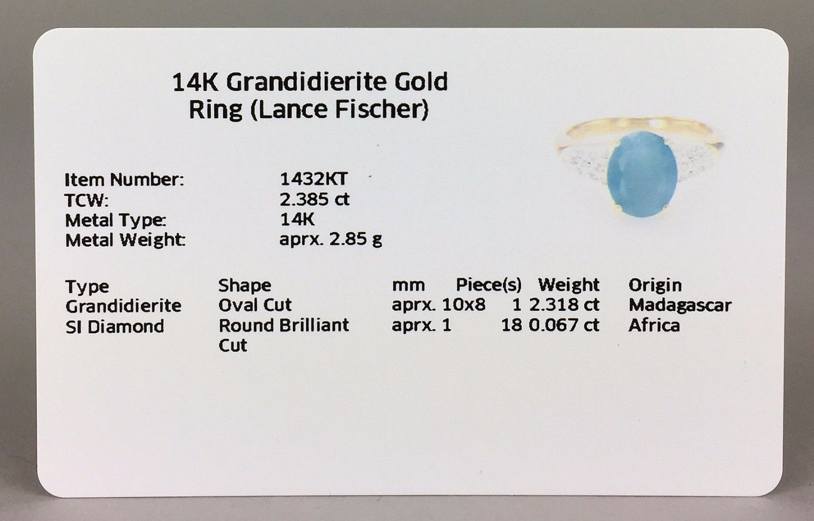 Lance Fischer - 14Ct White Gold Grandidierite Stone & Diamond Ring ...