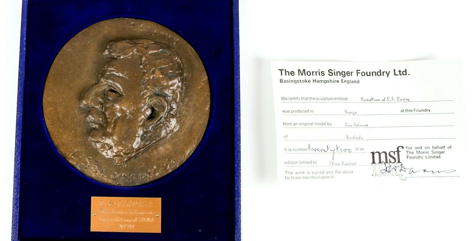 Leo Solomon (1919-76), L.S. Lowry Limited Edition Bronze Medallion 22/ ...