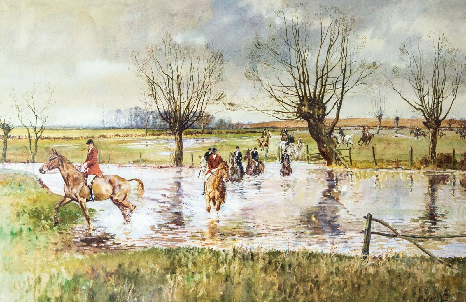 Michael Lyne (British, 1912-1989) -Crossing The Water- Hunting Scene ...