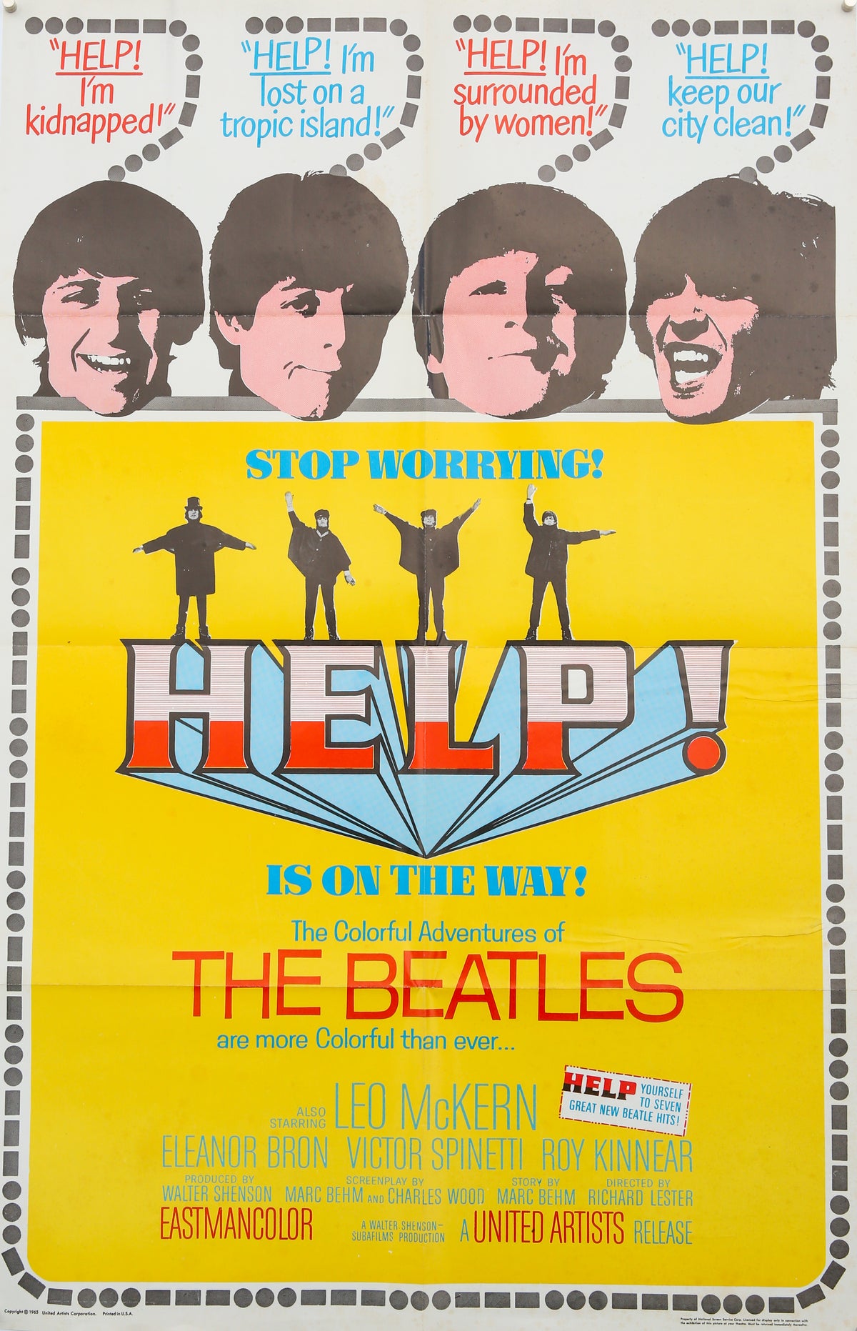 The Beatles 'Help!' (1965) - Us One-Sheet Film Movie Poster, United ...