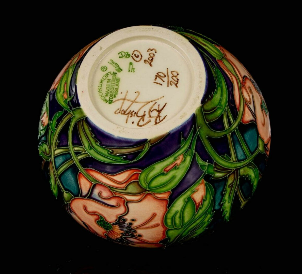 Rachel Bishop For Moorcroft -Poppy- 2003 Limited Edition Floral Vase ...