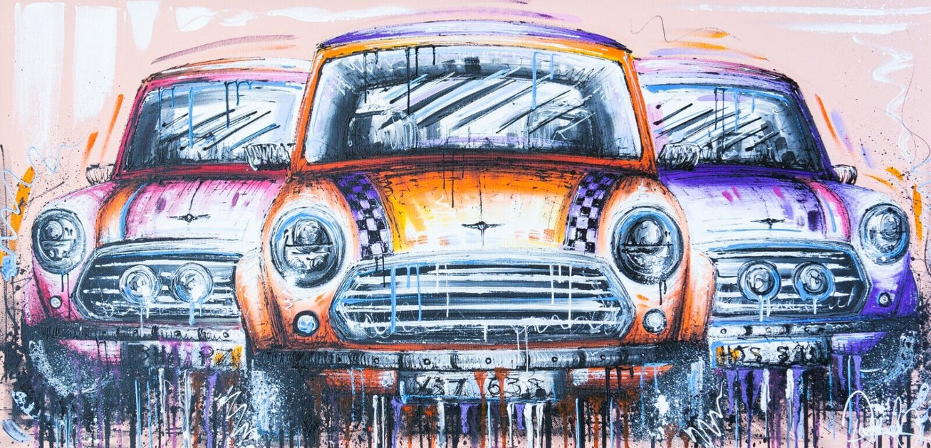 Samantha Ellis (British, C20Th) -Three'S A Crowd- Classic Minis, Canvas ...