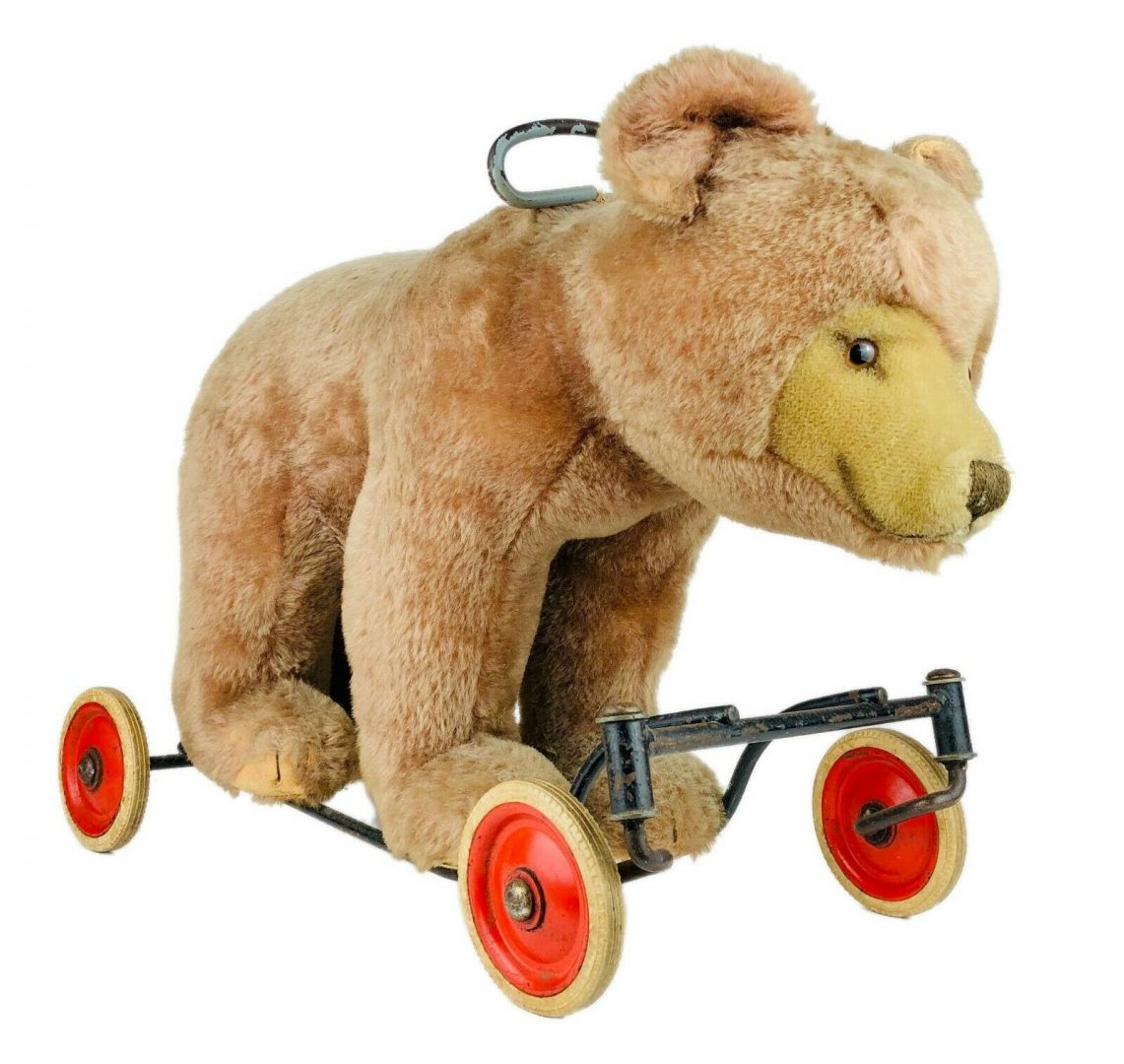 Antique Teddy Bear On Wheels VINTAGE TEDDY BEAR ON WHEELS. Toys Toys