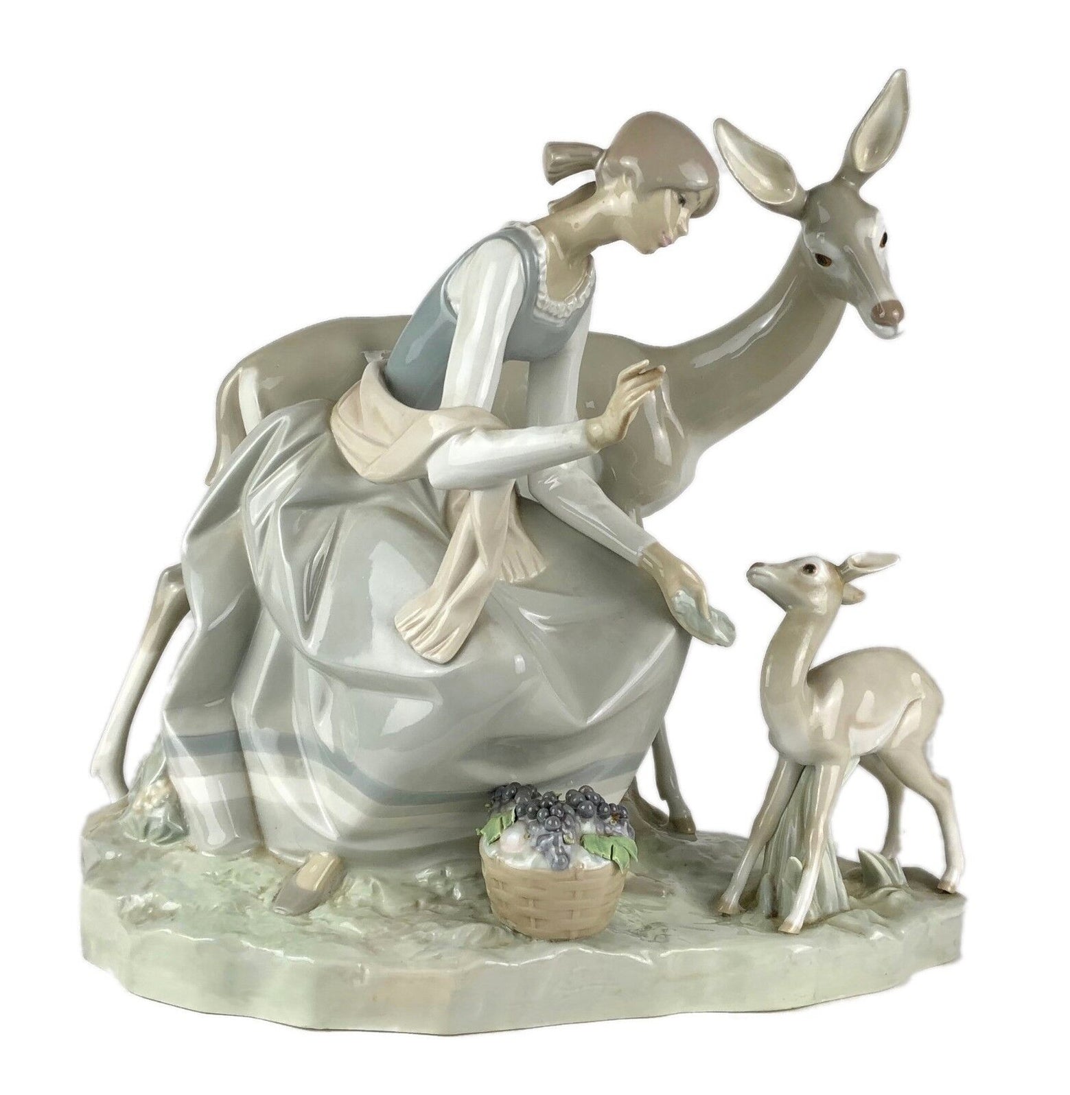 Large Lladro 'Girl With Gazelle' Figure 1091 Lady Child Woman Dress ...