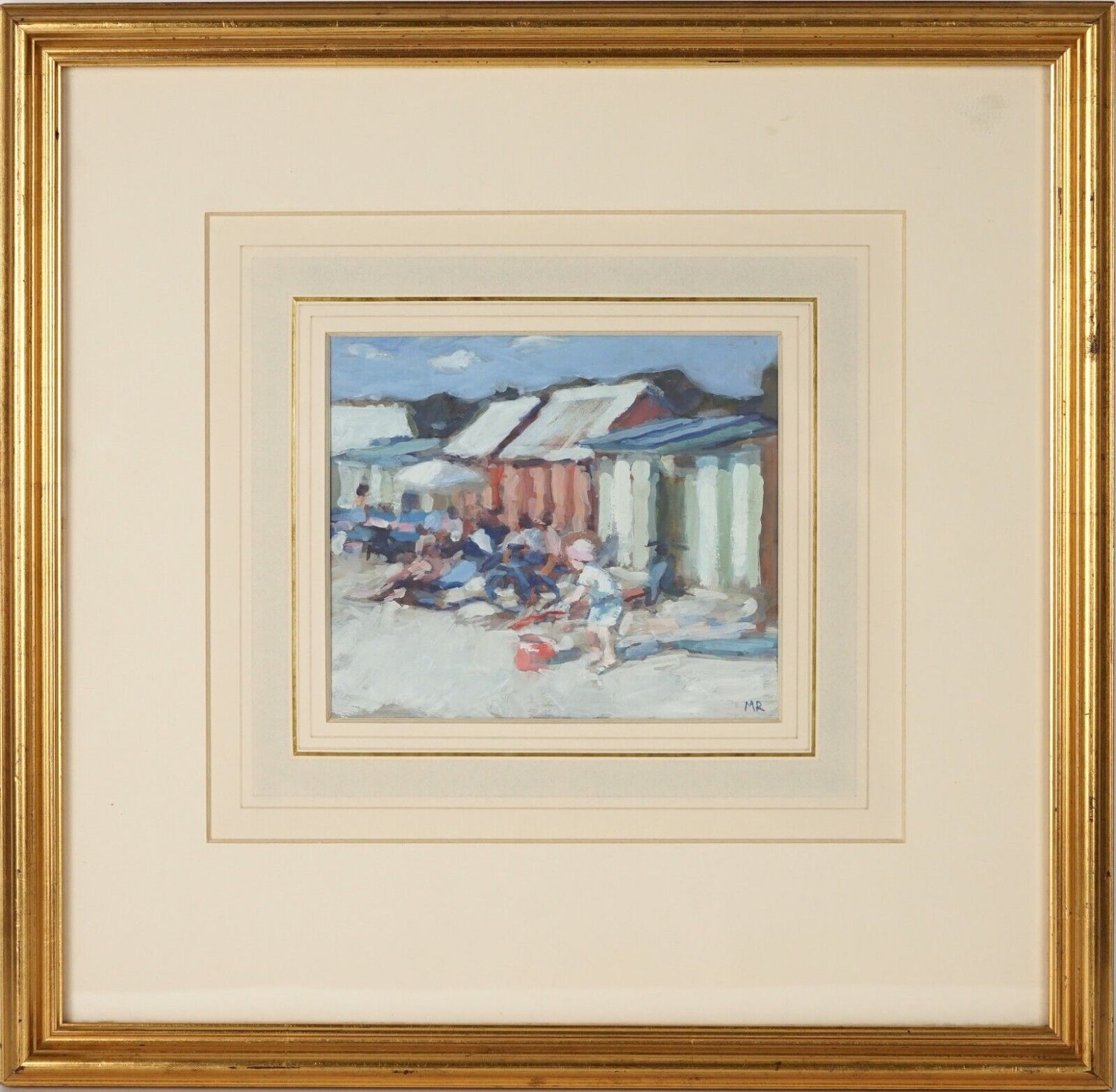 Mark Rowbotham 'Playing By The Beach Huts' Watercolour & Gouache Signed ...