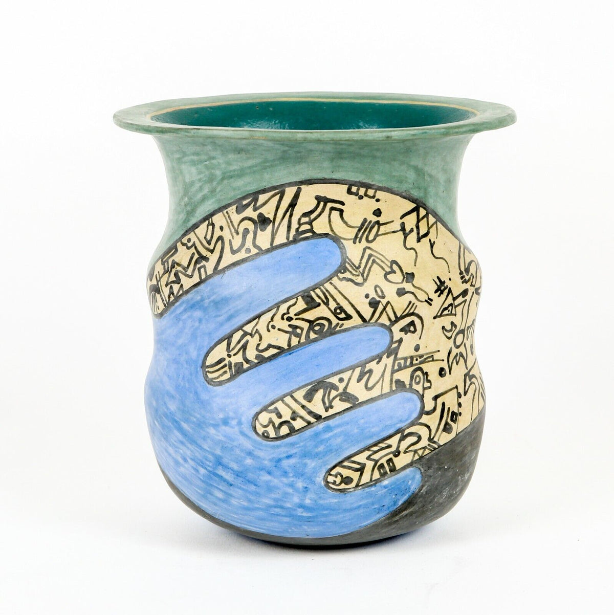 Neil Ions Studio Art Pottery Abstract/Graffiti Design Ribbed Vase — PM ...