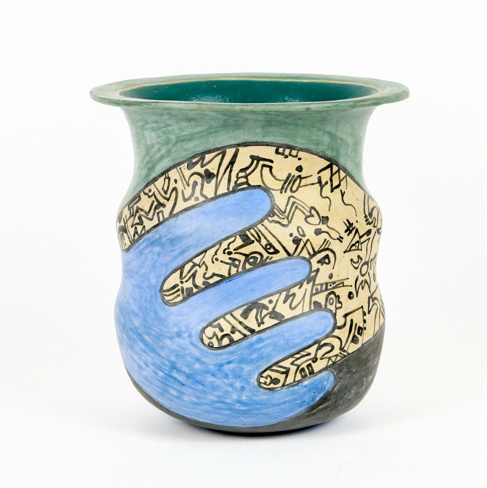 Neil Ions Studio Art Pottery Abstract/Graffiti Design Ribbed Vase — PM Antiques & Collectables