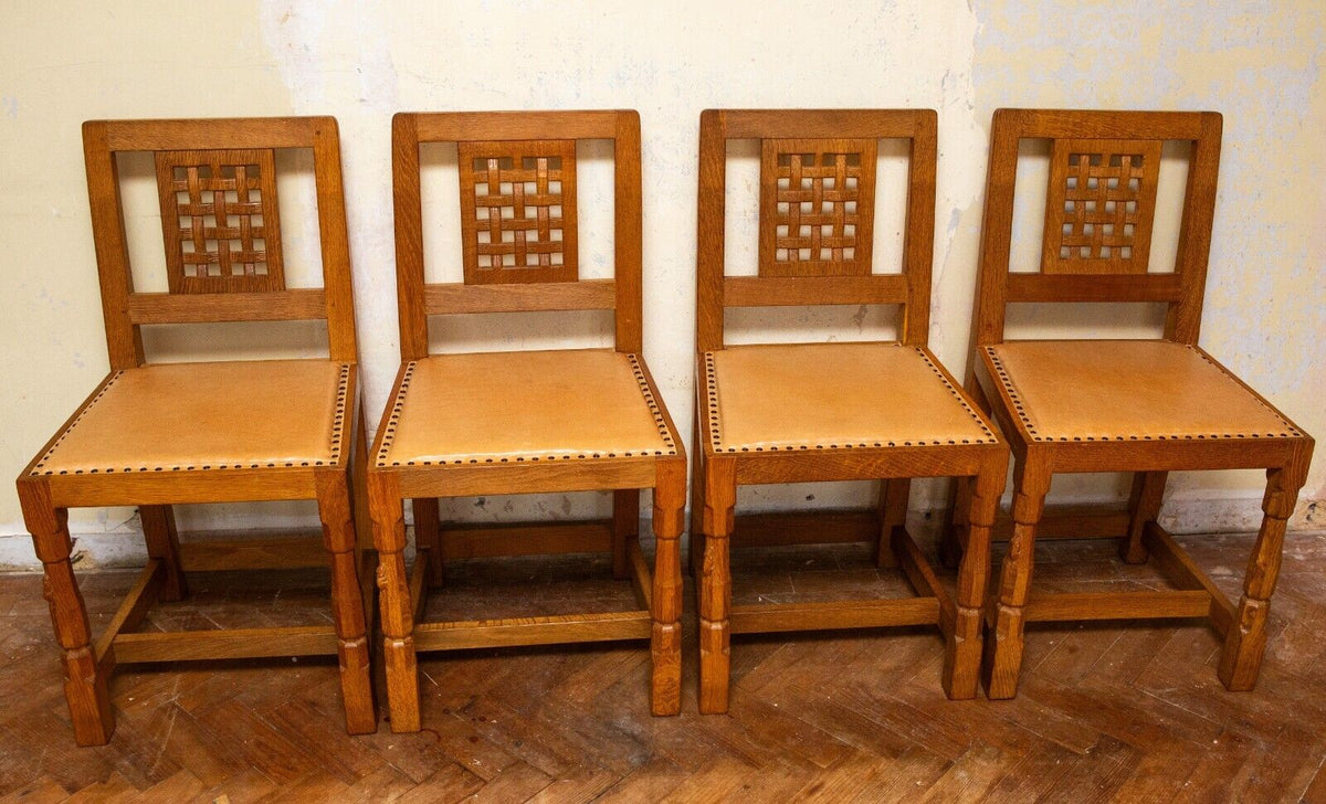 Robert 'Mouseman' Thompson Of Kilburn - Set Of 4 Oak Lattice Hall ...